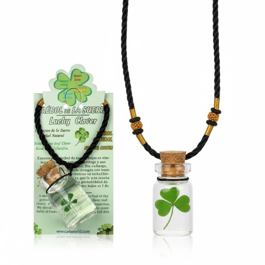 Amuleto trébol de la suerte- botellita de cristal con cordón ⋆ Bindi ...